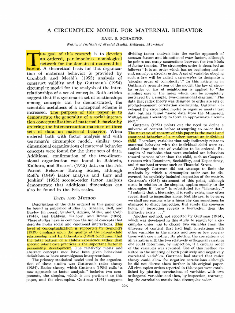 A Circumplex Model For Maternal Behavior (1959) | PDF | Factor Analysis ...