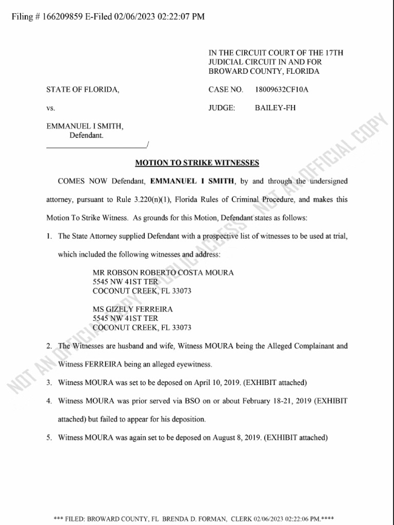 Emmanuel Isaiah Smith (Not Guilty) Broward County Court Case ...