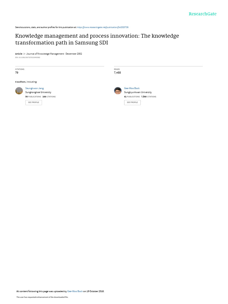 Knowledge Management and Process Innovation | PDF | Knowledge ...