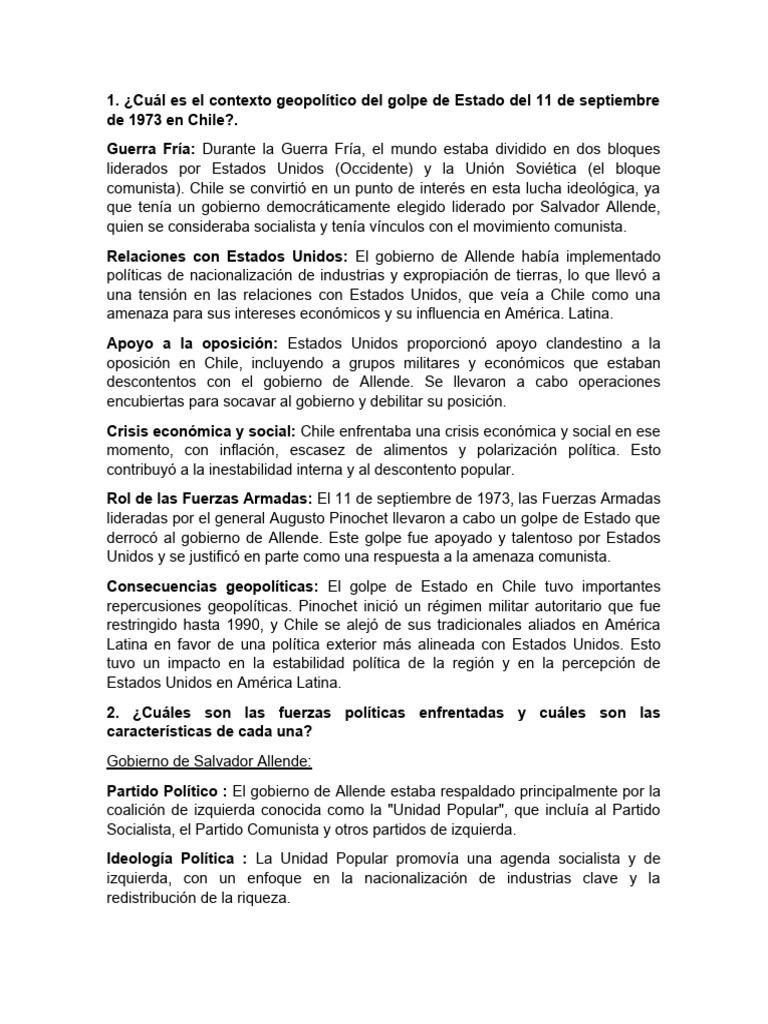 Golpe de Estado en Chile: Contexto y Consecuencias | PDF | Augusto ...