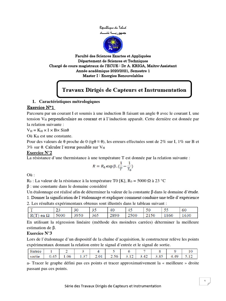 TD - Capteurs Et Instrumentation | Download Free PDF | Amplificateur opérationnel | Capteur