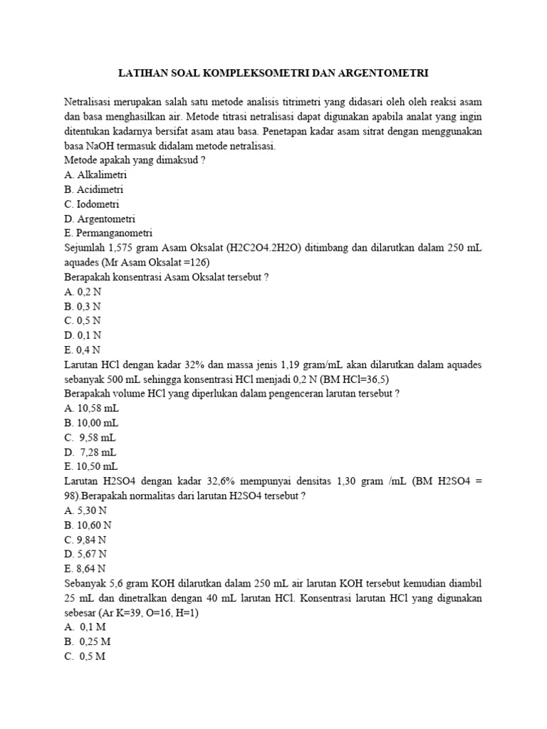 Latihan Soal SP Kimia Analisa | PDF