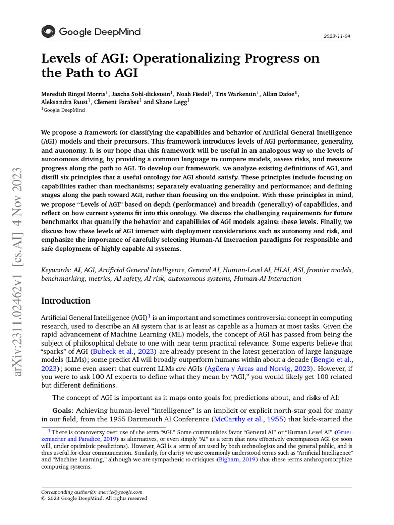Levels of AGI: Operationalizing Progress On The Path To AGI | Download ...