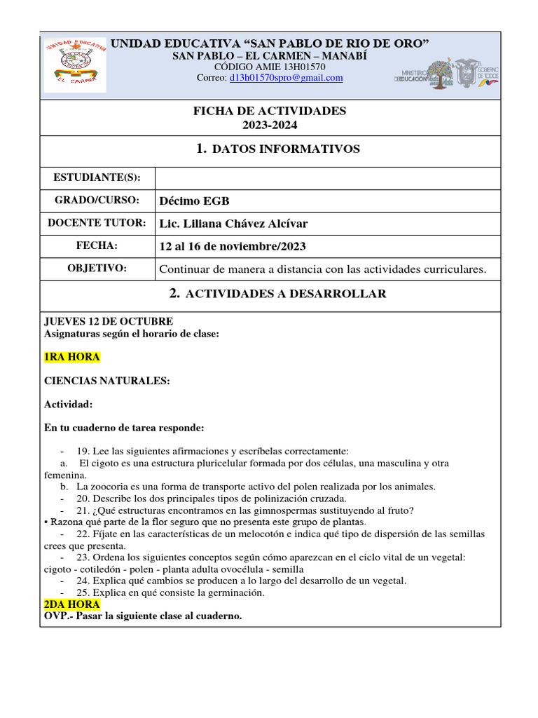 Tareas A Distancia 10mo Egb | PDF | Plantas | Horticultura