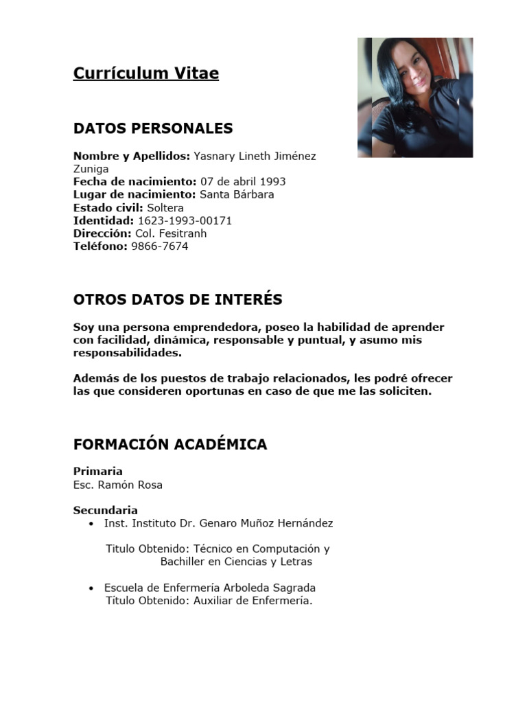 Currículum Vitae: Datos Personales | PDF