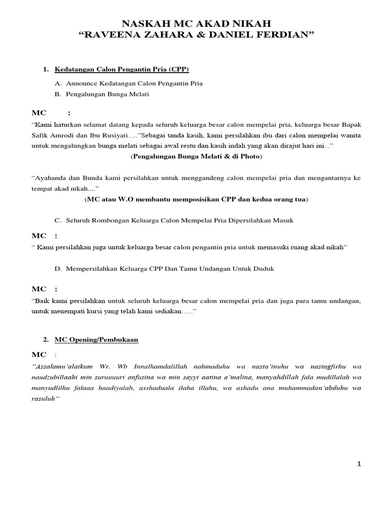 Naskah MC Akad Nikah R&D | PDF