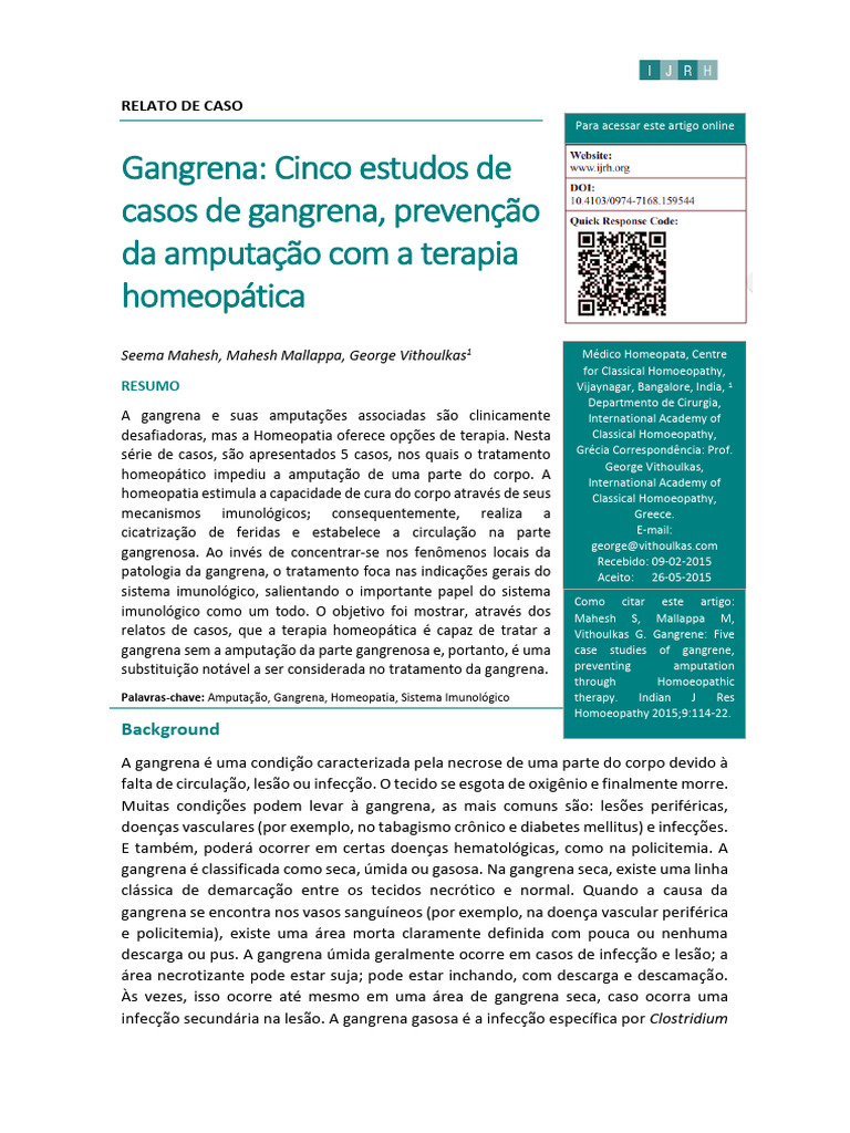 Gangrena: Cinco Estudos de Casos de Gangrena, Prevenção Da Amputação ...