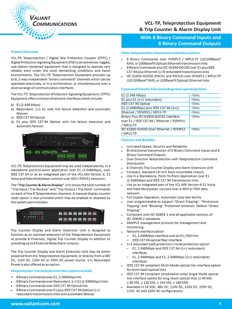 VCL-TP - Teleprotection Equipment & Trip Counter & Alarm Display Unit ...