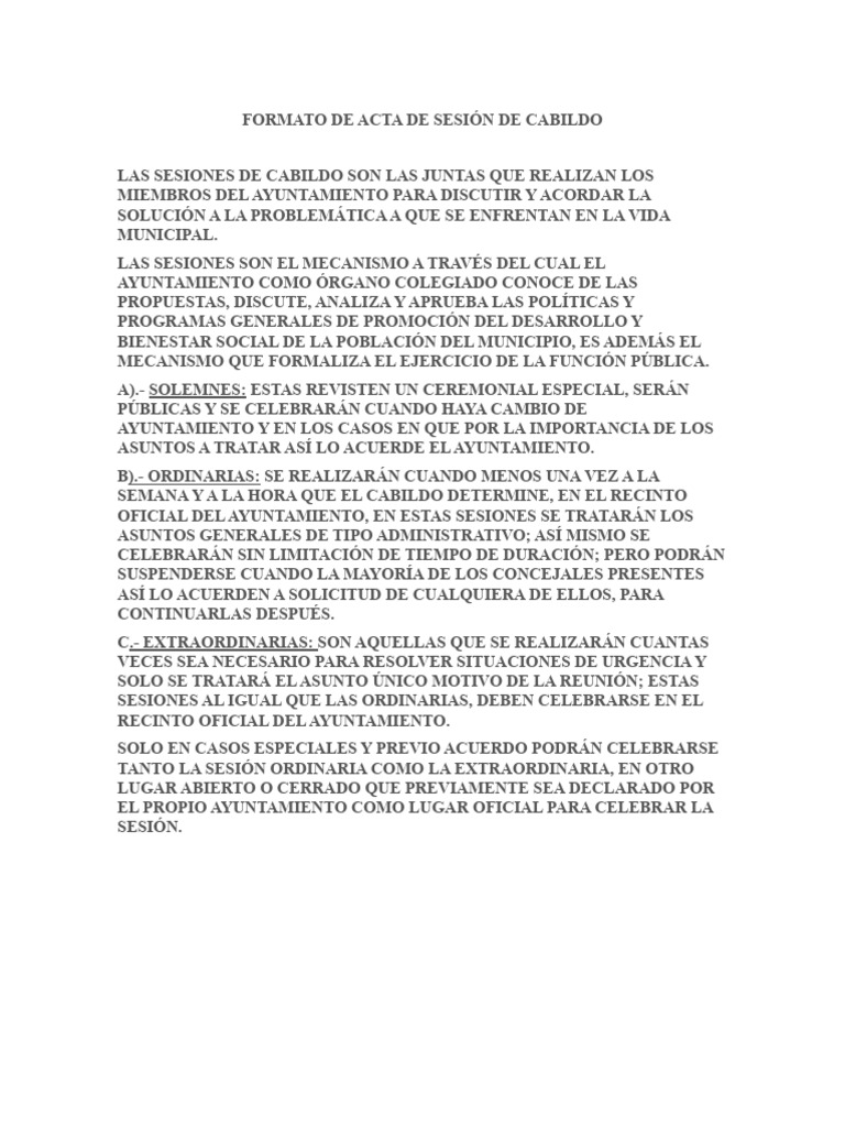 Formato de Acta de Sesión de Cabildo | PDF | Gobierno local | Gobierno