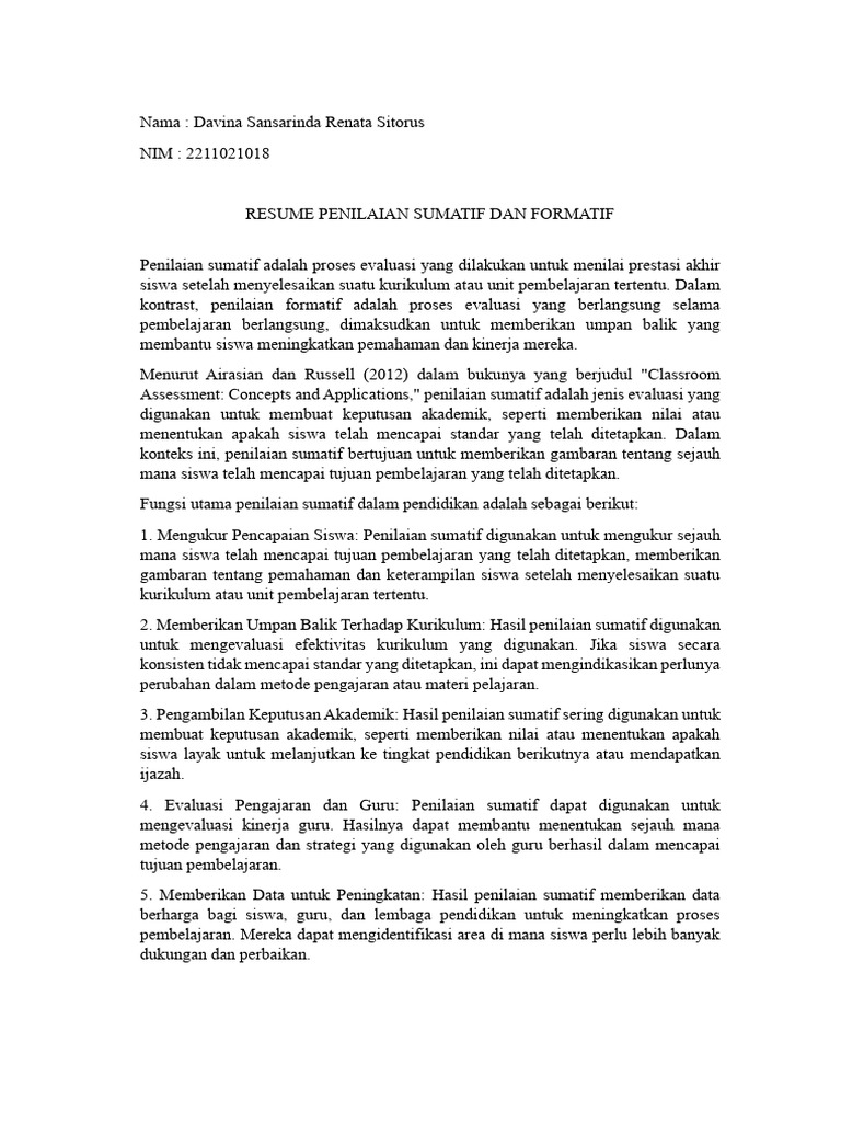 PENILAIAN SUMATIF DAN FORMATIF | PDF