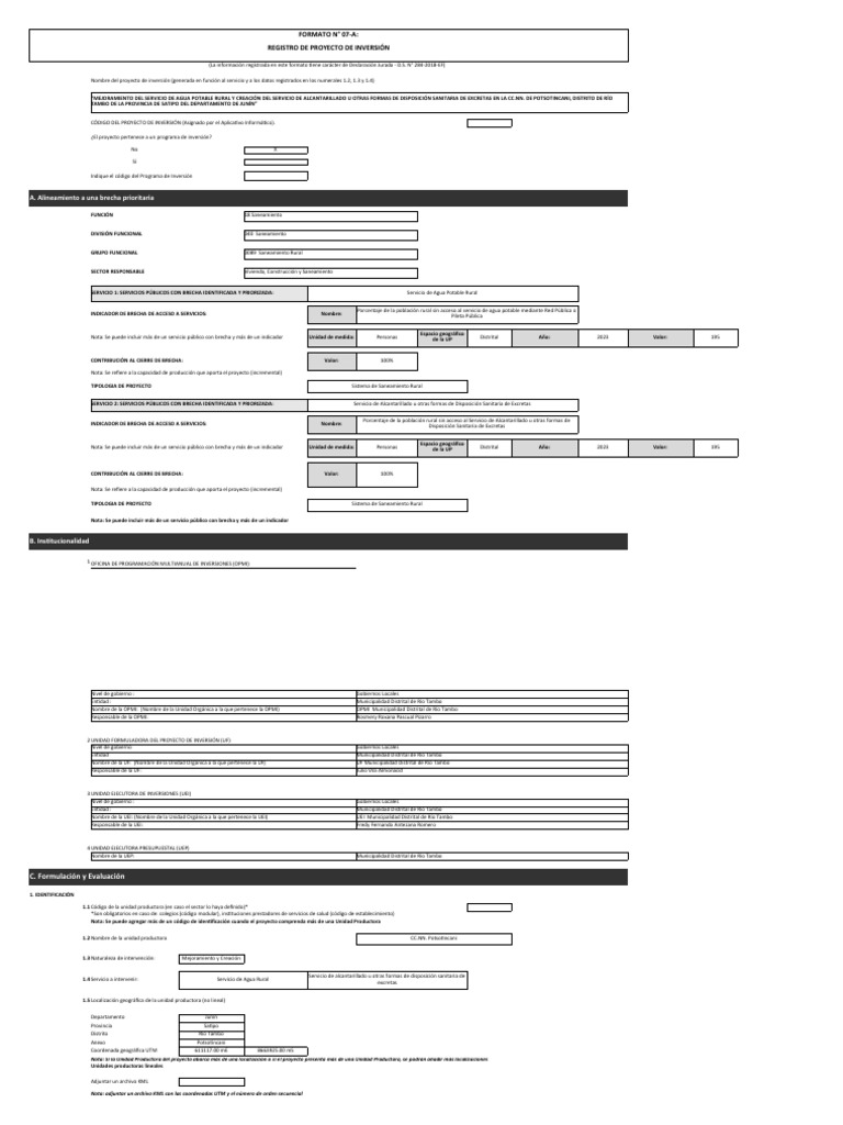 FORMATO N°7A | PDF | Infraestructura | Saneamiento
