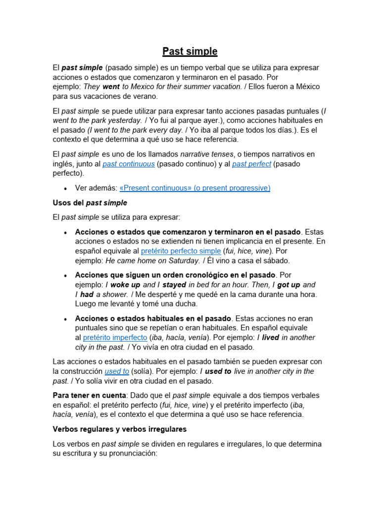 Past Simple | PDF | Verbo | Conjugación gramatical