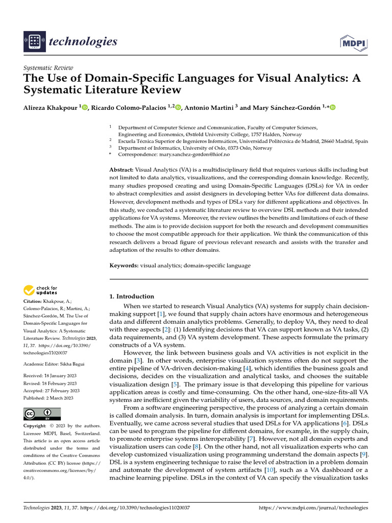 The Use of Domain-Specific Languages For Visual Analytics ASystematic ... The Use of Domain-Specific Languages For Visual Analytics ASystematic ...