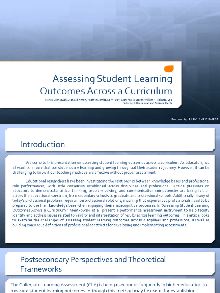 Assessing Student Learning Outcomes | PDF | Educational Assessment | Learning