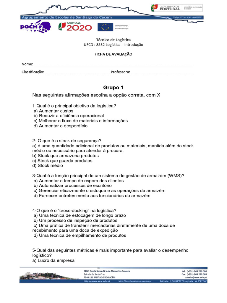 ficha de avaliação UFCD 8532 | PDF | Logística | Cadeia de suprimentos