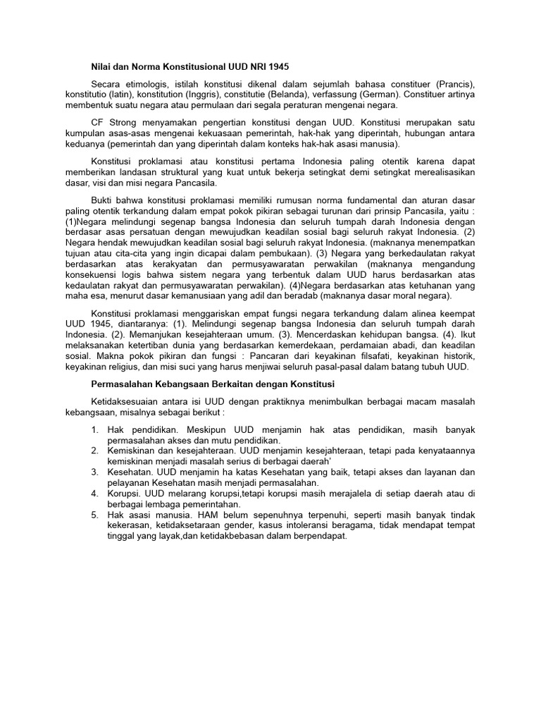 Nilai Dan Norma Konstitusional UUD NRI 1945 | PDF | Politik