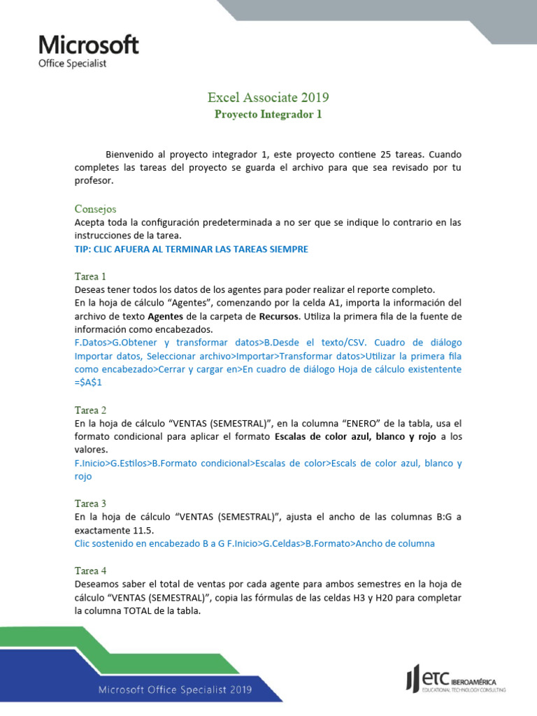 Proyecto Integrador Excel Associate 2019 - 1 - Respuestas | PDF | Hoja ...