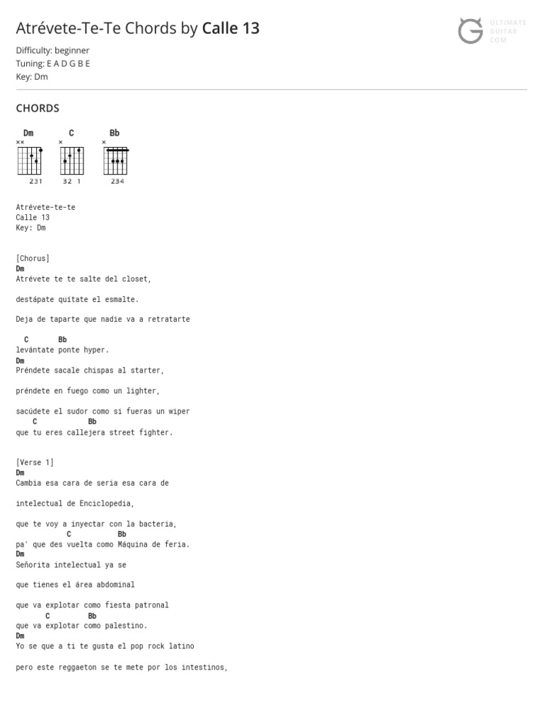 Atrévete-te-te Chords by Calle 13tabs @ Ultimate Guitar Archive | PDF