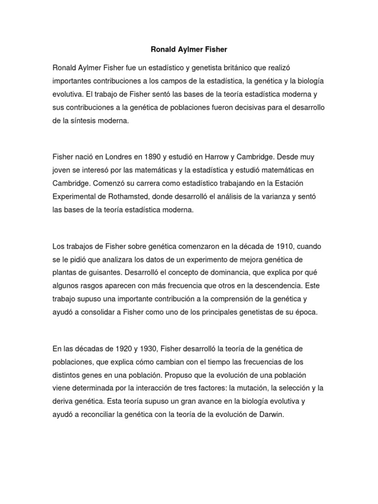 Ronald Aylmer Fisher | PDF | Evolución | Genética de Poblaciones