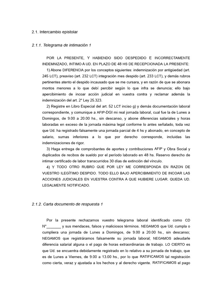 Intercambio Epistolar Laboral 1 | PDF | Labor | Relaciones laborales