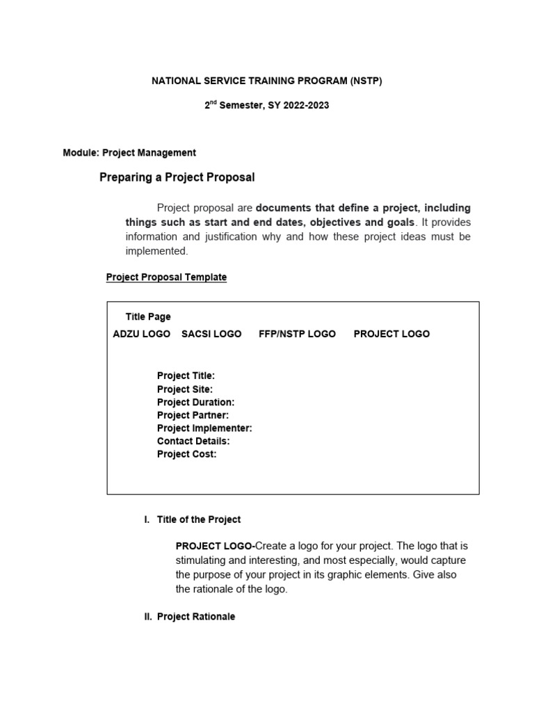 FINAL NSTP 2 Project Management Proposal Template | PDF | Project ...