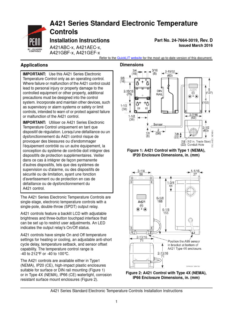 Control de Temperatura Electronico Penn Johnson Controls Manual Instalacion | PDF | Relay ...