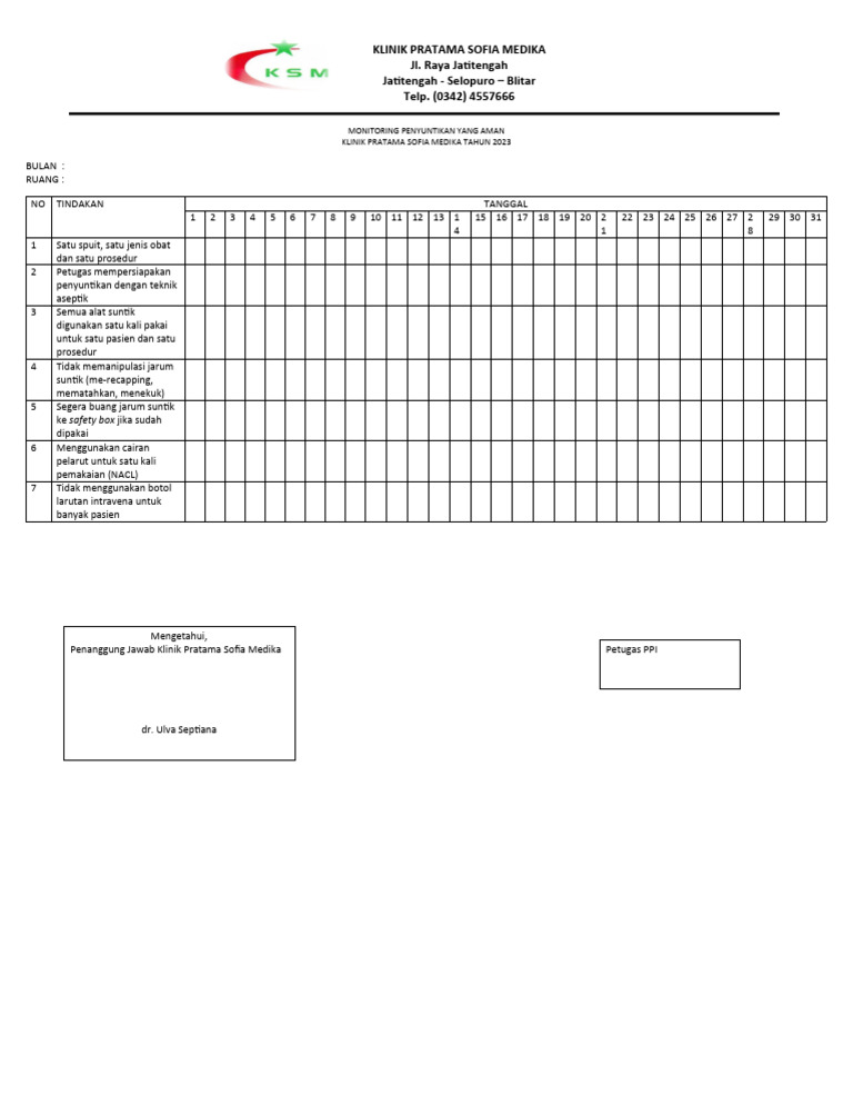 Lembar Monitoring Penyuntikan Yang Aman | PDF