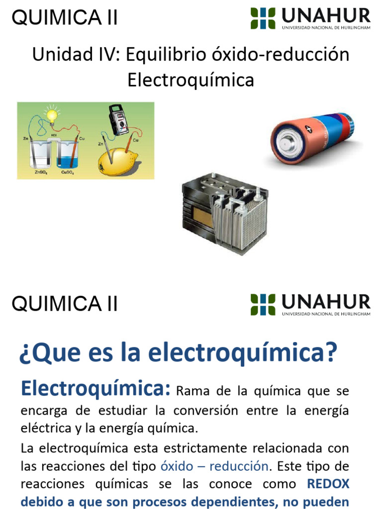 Presentación Unidad IV - Electroquímica 2022 | PDF | Redox | Electrodo