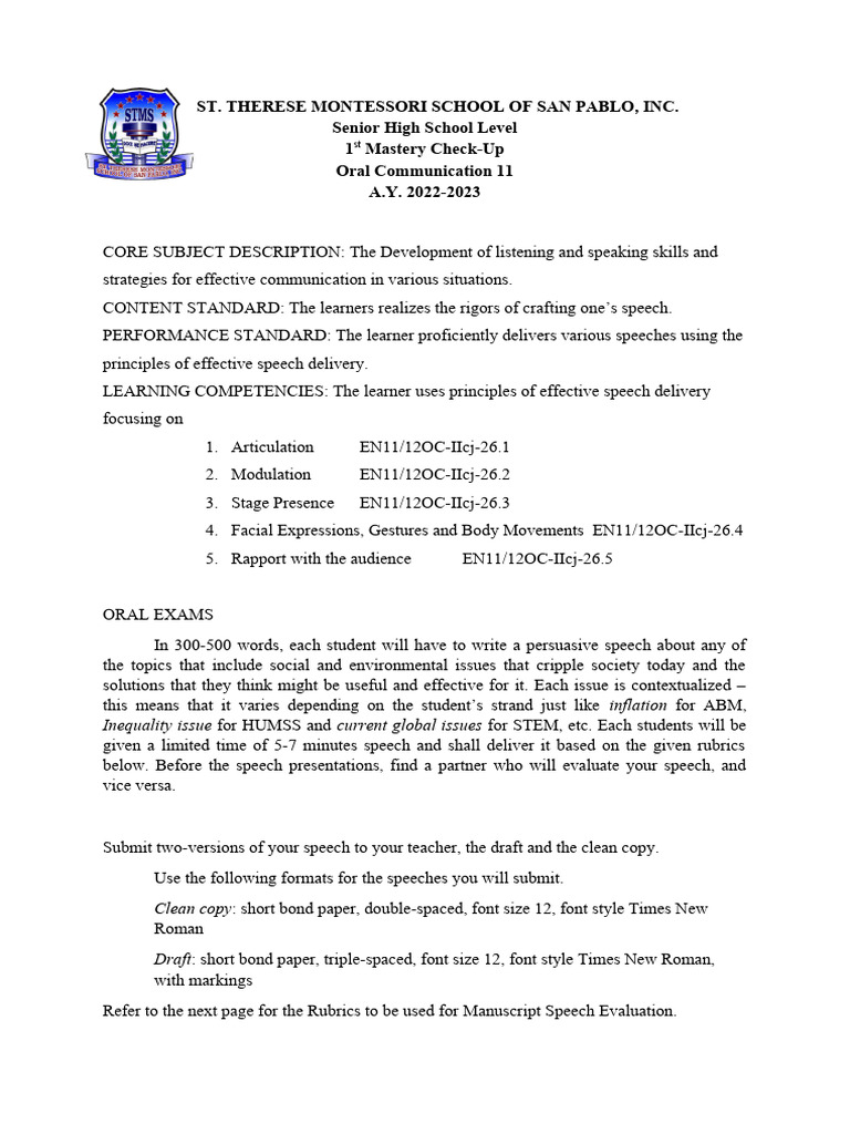 ENGLISH-11-FIRST-CULMINATING-TASK | PDF | Gesture | Speech