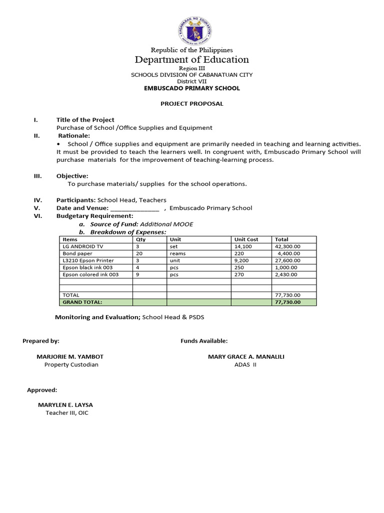 Additional MOOE-Project-Proposal | PDF
