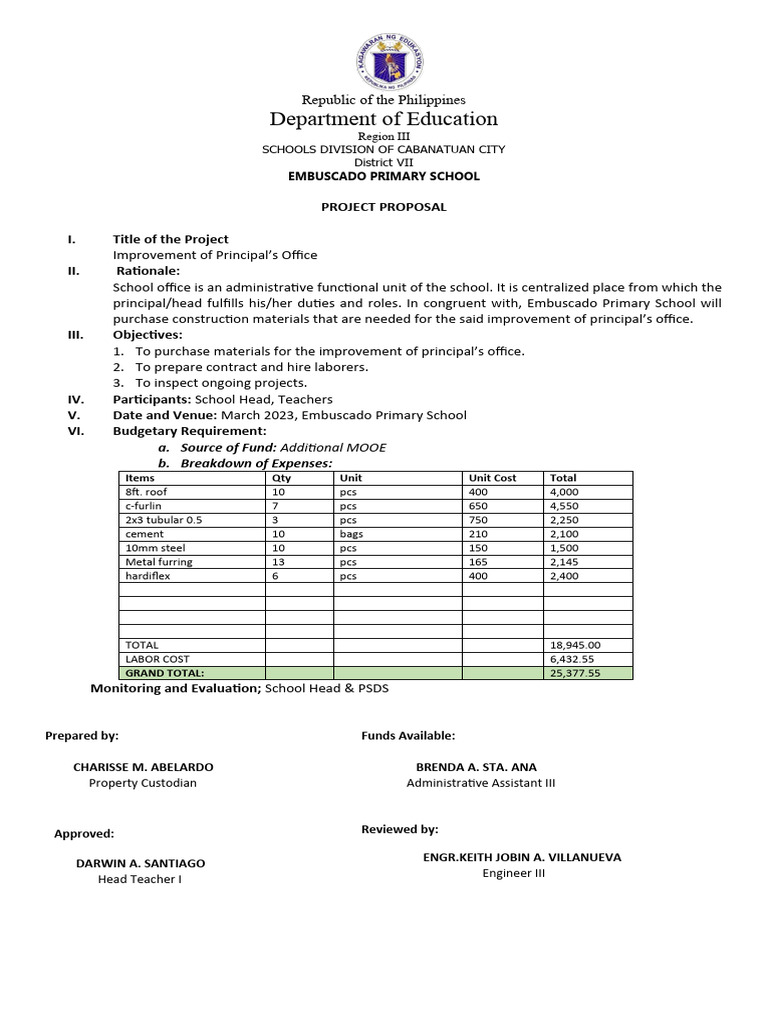 Principal's Office Improvement Proposal | PDF
