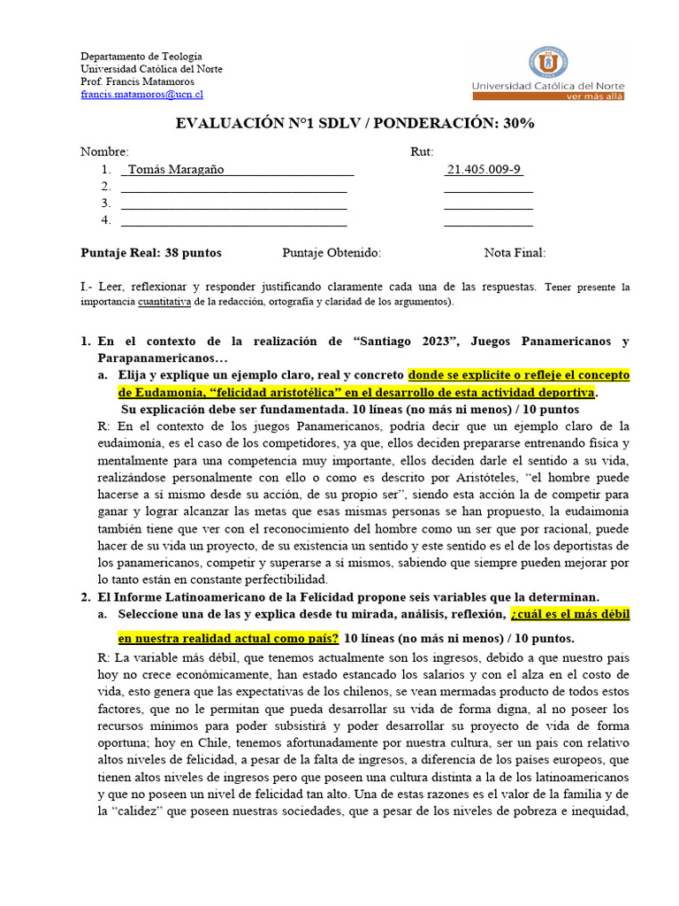 Prueba 1 SDLV | PDF | Felicidad