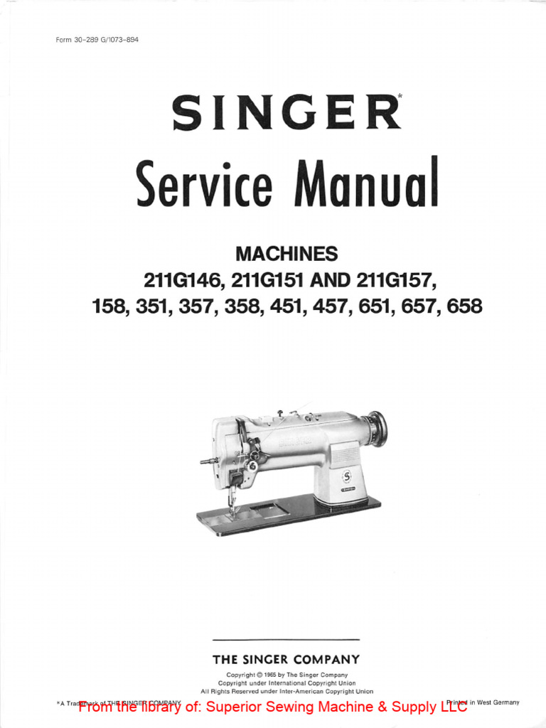 Singer 211G146, 151, 157, 158, 351, 357, 358, 451, 457, 651, 657, 658 ...