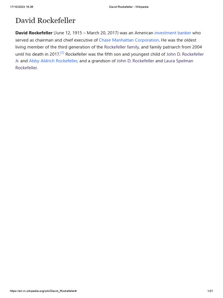 David Rockefeller: A Biography | PDF | History