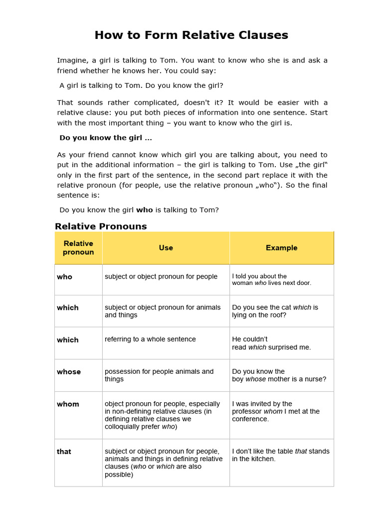 Relative Clauses pronouns Who and That | PDF | Pronoun | Syntax