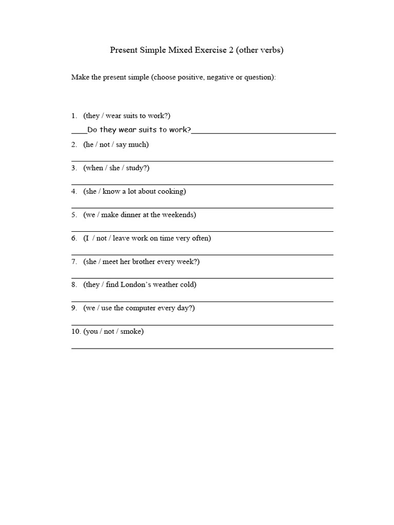 Present Simple Form Mixed Exercise 2 Other Verbs | PDF