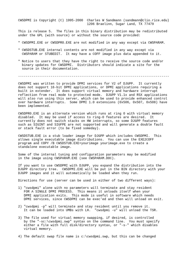 Cwsdpmi | PDF | Information Technology | Computer Data