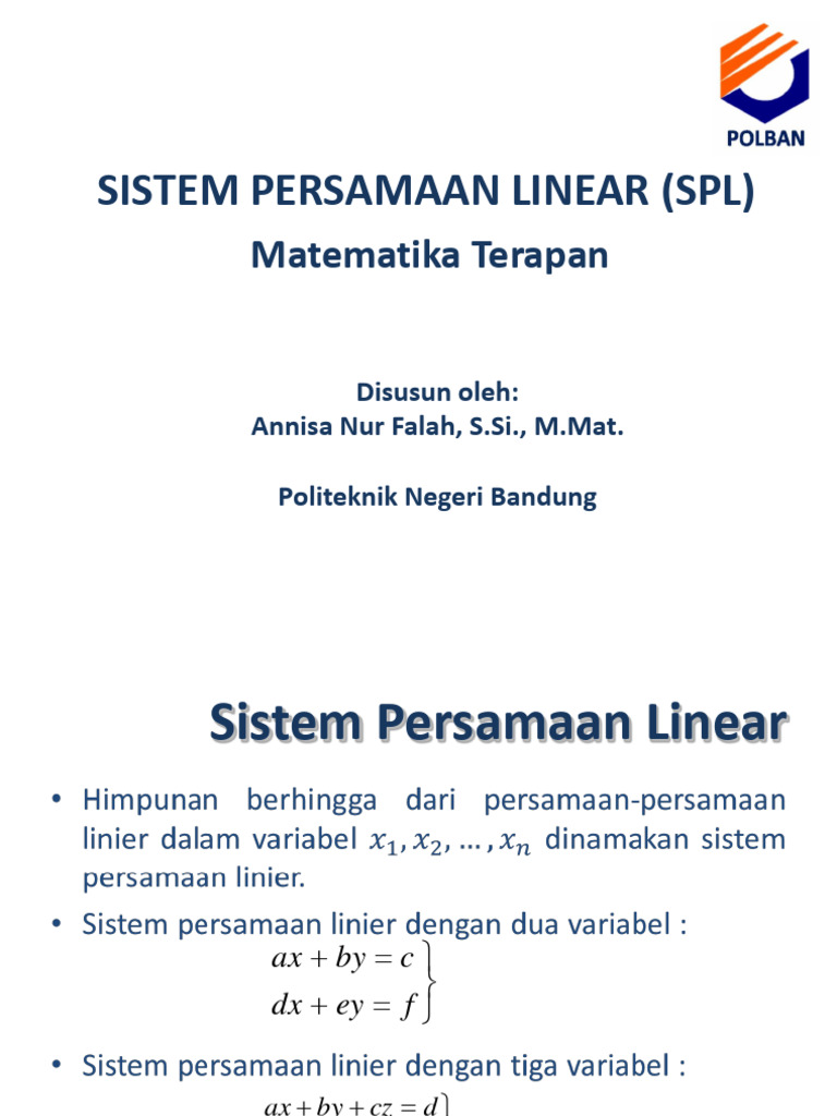 Pertemuan 8 - Sistem Persamaan Linear | PDF