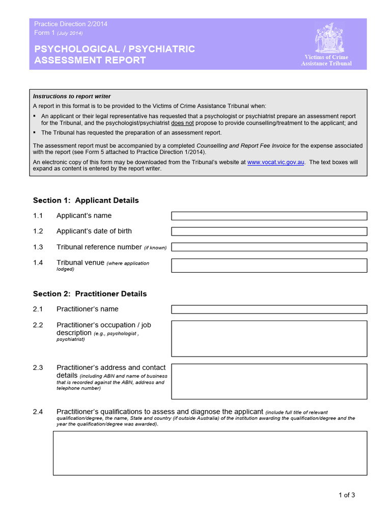 Psychiatric Assessment Report Template | PDF | Psychologist | Psychiatry
