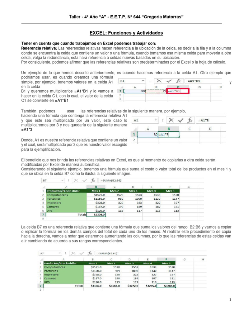 Funciones y Actividades en Excel | Descargar gratis PDF | Microsoft ...
