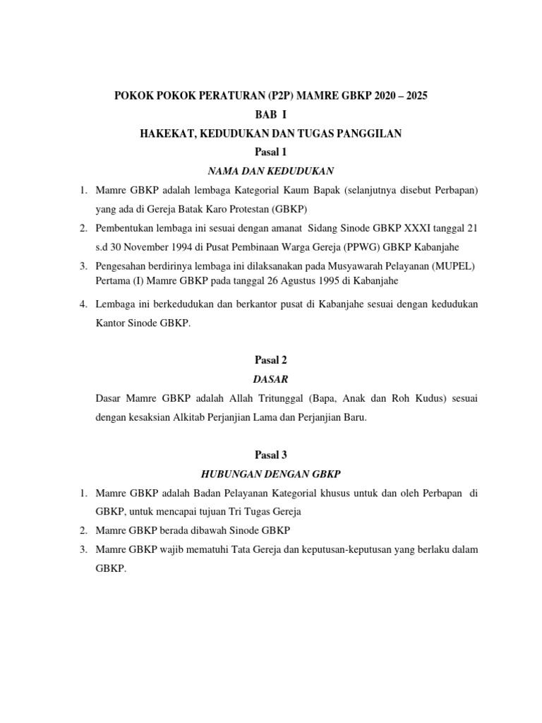 P2P Mamre GBKP 2020-2025: Aturan dan Struktur | PDF
