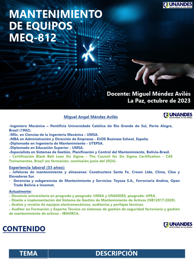 Mantto Equipos Tema 1 1ra Parte | PDF | Ingeniería de confiabilidad