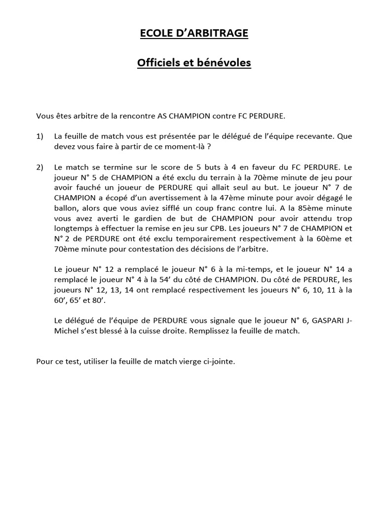 Exercice-Comment Remplir Une Feuille de Match | PDF | Des sports ...