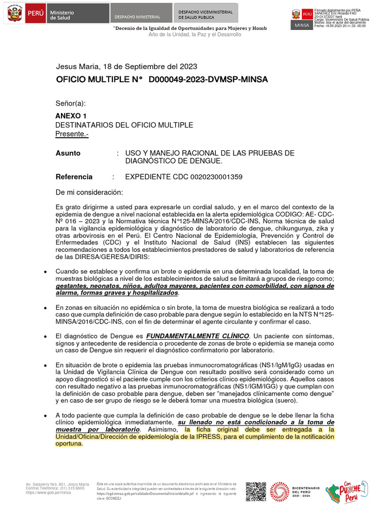 Oficio Multiple-000049-2023-Dvmsp | PDF | Diagnostico medico | Salud pública