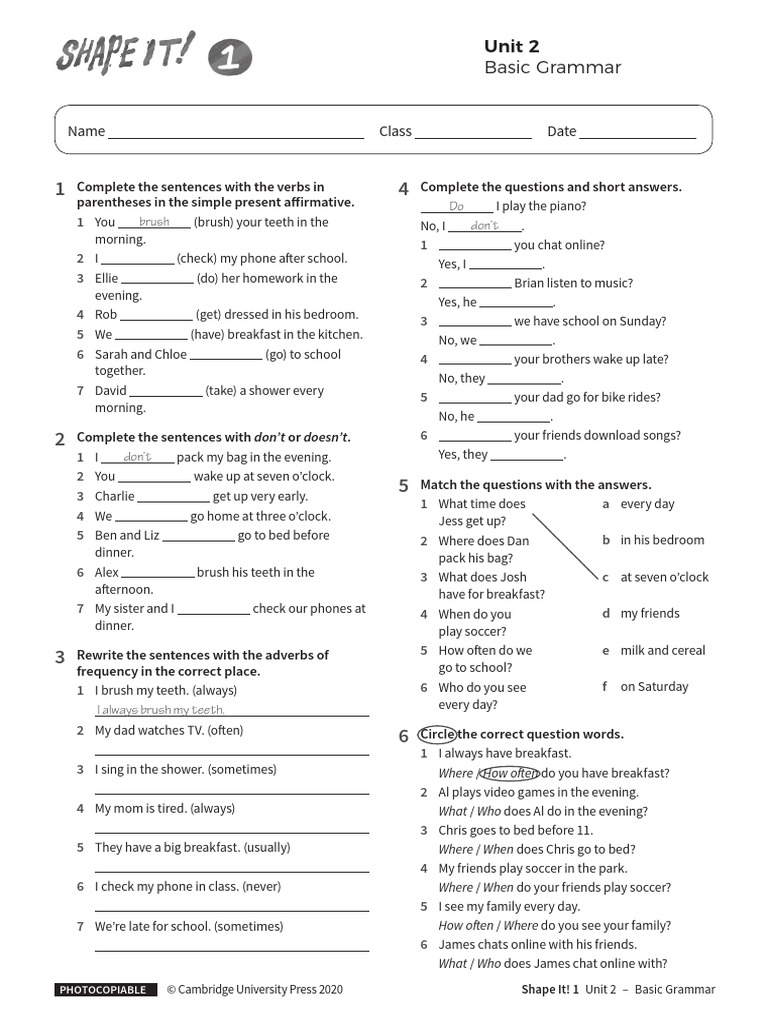 Basic - Grammar - Unit 2 - Without - Answers | PDF | Linguistic Morphology | Language Mechanics