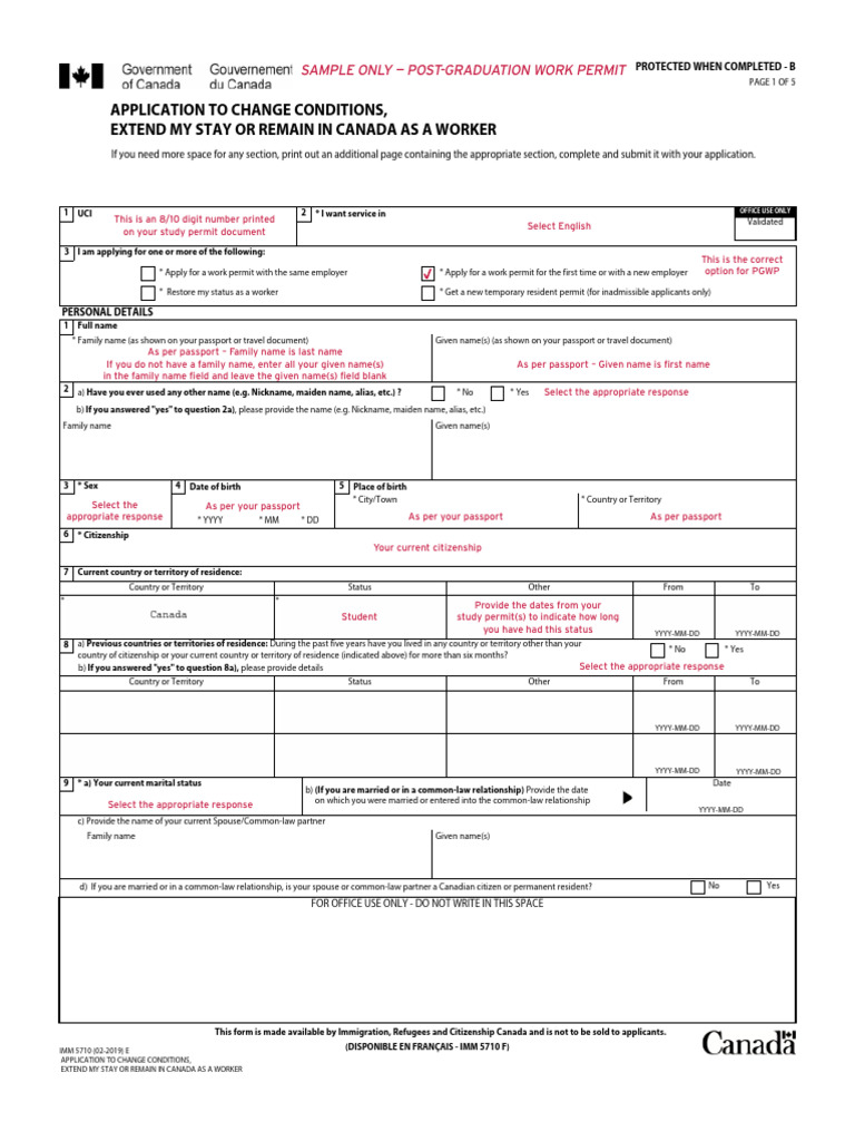 Post-Graduation-Work-Permit-imm5710e-Sample-Form-Web | PDF | Identity ...