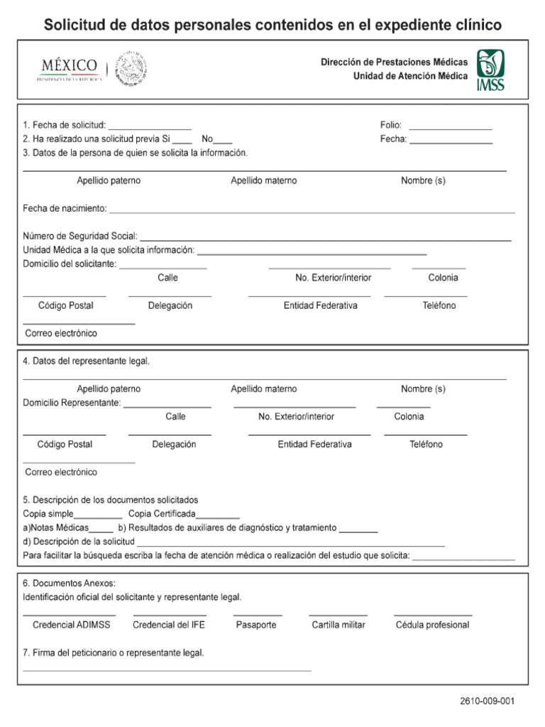 Solicitud de Datos Personales Contenidos en El Expediente Clinico | PDF