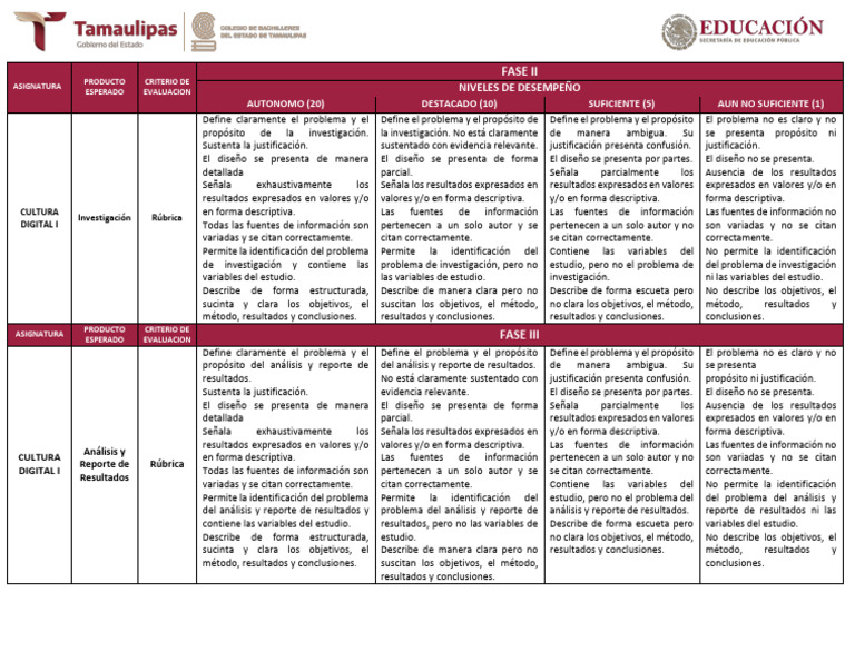Rubrica PEC Fase 2 y 3 | PDF | Science