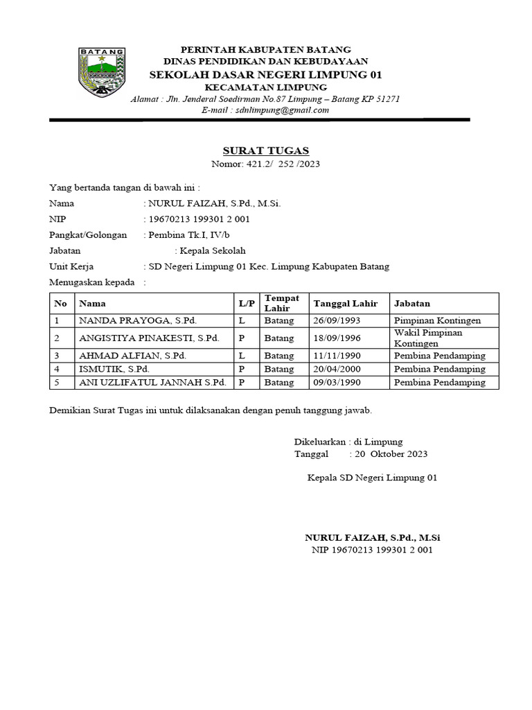 Surat Tugas Lomba | PDF
