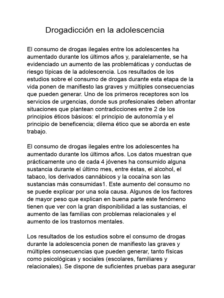 Drogadiccion en La Adolescencia | PDF | La dependencia de sustancias | Adolescencia